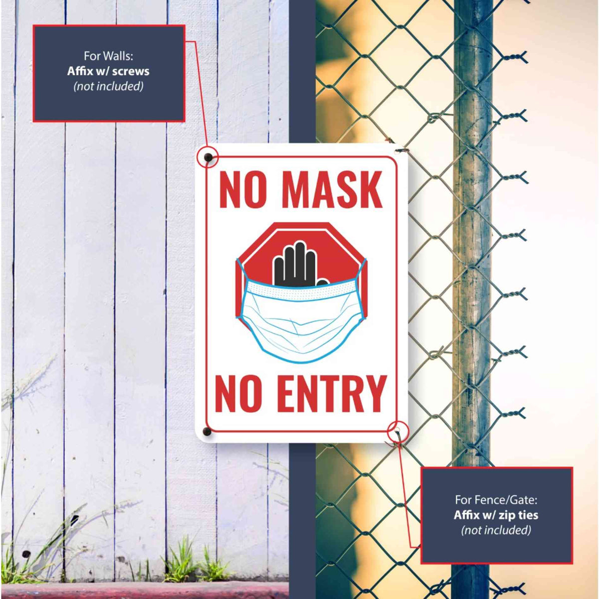 Sign Crush 'No Mask No Entry' Heavy Duty Plastic PVC Sign, Large 10x14 ...