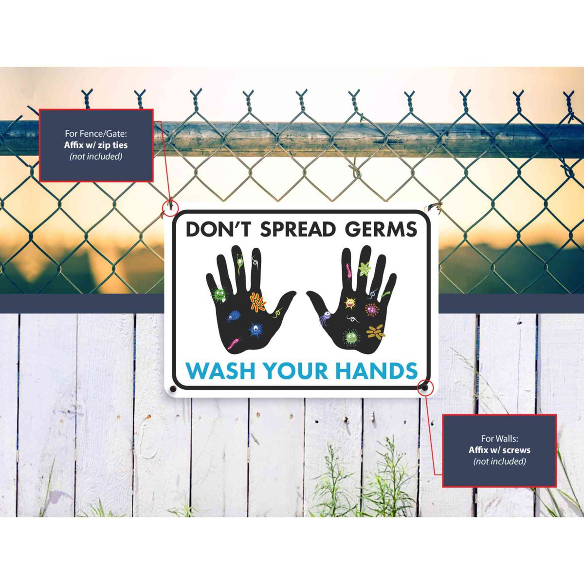 Sign Crush 'Don't Spread Germs, Wash Your Hands' Heavy Duty Plastic PVC ...