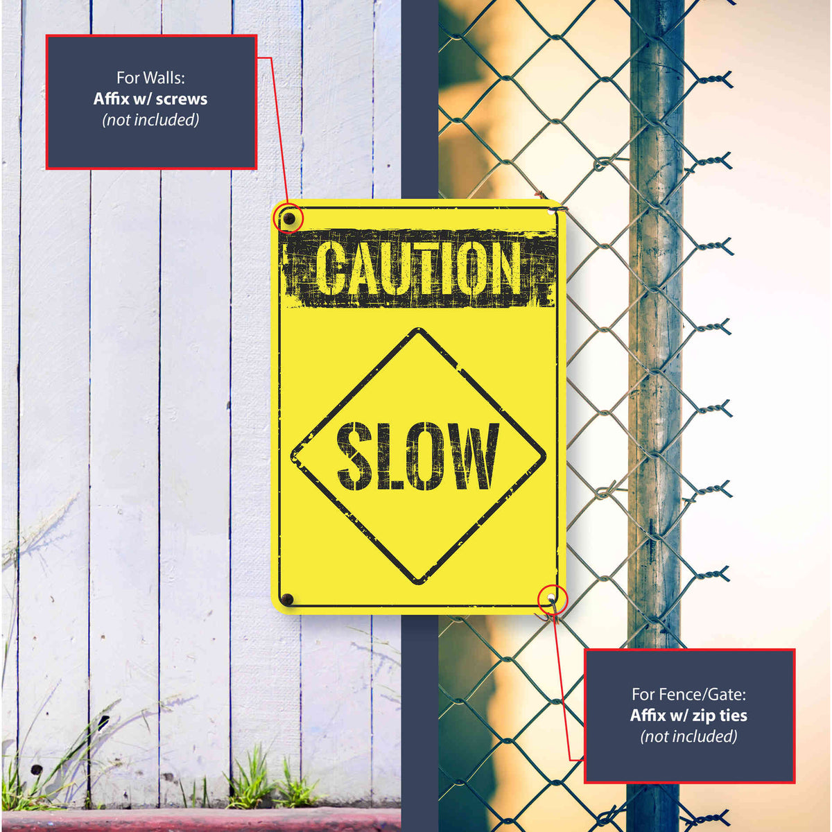 Sign Crush 'Caution SLOW' Heavy Duty Plastic PVC Sign, Large 10x14 Red ...